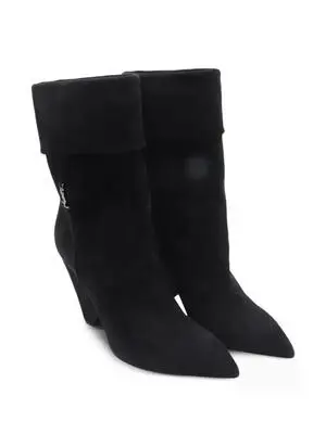Saint Laurent Suede Niki Wedge Ankle Boots - Black