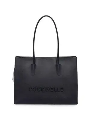COCCINELLE Grained Leather Tote Bag With Embossed Logo