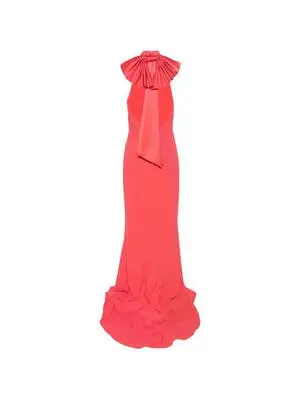 Nicole Miller Sleeveless Bow Detail Maxi Gown - Red