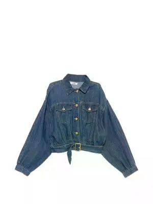 JIJIL Belted Cropped Denim Jacket - Blue