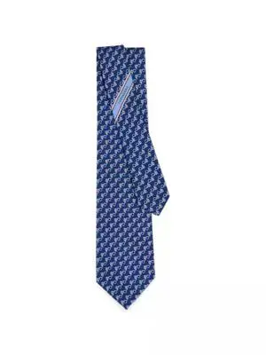 FERRAGAMO Owl-print Silk Tie - Blue