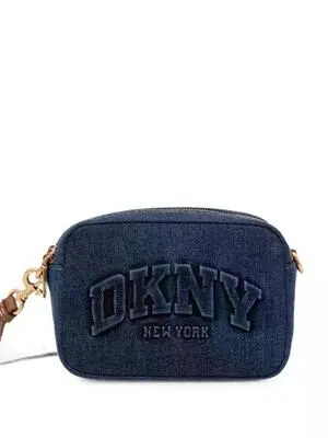 Dkny Logo-embroidered Denim Shoulder Bag - Blue