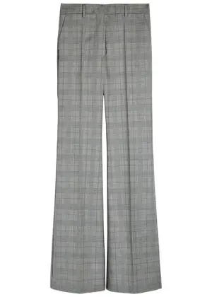 Sportmax Checked Flared-leg Wool Trousers - Grey