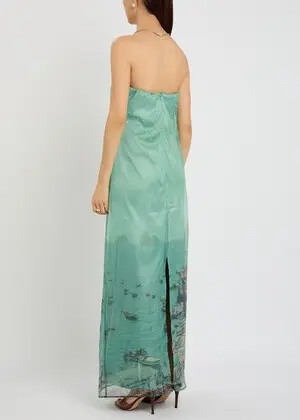Staud Amara Printed Embellished Organza Maxi Dress - Blue