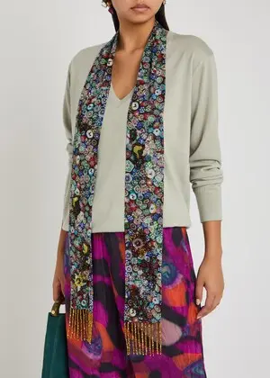 Dries Van Noten Fani Printed Embellished Chiffon Scarf