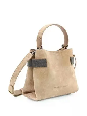 Brunello Cucinelli Suede Tote Bag With Monili Embellishment - Neutrals