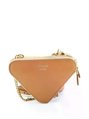 Prada Triangle Logo Zip Around Shoulder Bag Raffia And Leather Mini Crossbody Bag