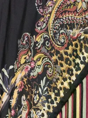 Etro Paisley Leopard-print Fringe Scarf - Black