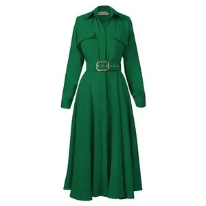 ALINA CERNATESCU Sustainable Viscose Midi Dress With Textile Belt - Green