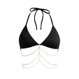 BELLETAGE SWIMWEAR Adjustable Triangle Bikini Top With Removable Gold Body Chain
