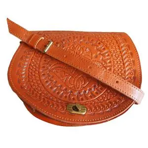 BERBER LEATHER Neutrals / The Temara Embossed Saddle Bag In Light - Brown