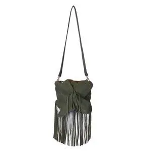 Carlos Falchi Fringe Butterfly Suede Bag Olive