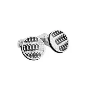 Tateossian Silver / Black Thompson Cairo Leaf Cufflinks In White Bronze Plated Base Metal With Black And White Enamel - Silver/black