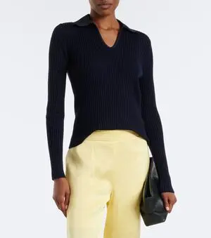 JIL SANDER Ribbed Knit Wool Polo Sweater