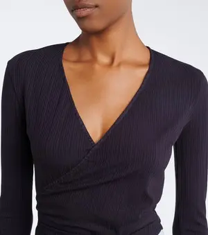 NORBA Ribbed-knit Wrap Top