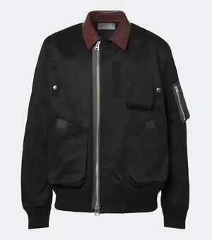 Sacai Leather-trimmed Cotton Blouson Jacket - Black