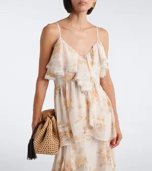 XU ZHI Floral Lace-trimmed Top