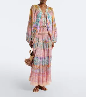Camilla Printed Tiered Silk Maxi Skirt