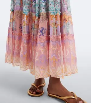 Camilla Printed Tiered Silk Maxi Skirt