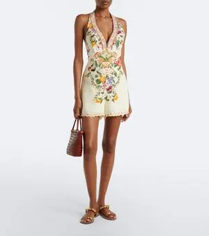 Camilla Embellished Halterneck Linen Romper
