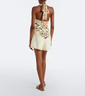 Camilla Embellished Halterneck Linen Romper