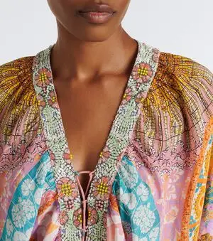 Camilla Embellished Lace-up Silk Blouse
