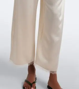 LESET Barb Lace-trimmed Satin Wide-leg Pants