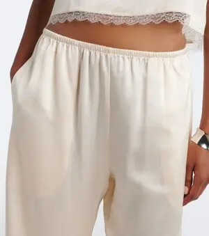 LESET Barb Lace-trimmed Satin Wide-leg Pants