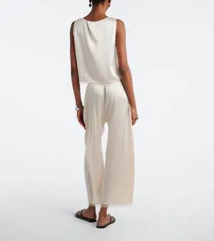 LESET Barb Lace-trimmed Satin Wide-leg Pants