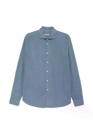 Canali Corduroy-texture Long-sleeve Shirt - Blue
