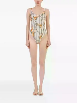 Agua Bendita Gema Valle Floral-embroidered Swimsuit - Neutrals