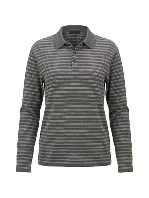 NILI LOTAN Striped Long-sleeve Polo Shirt - Grey