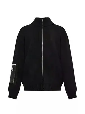 Balenciaga Logo-patch Ribbed-knit Cardigan - Black