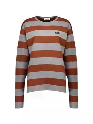 Miu Miu Striped Cotton T-shirt - Brown