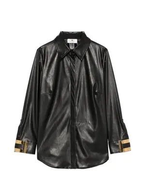 Elisabetta Franchi Faux Leather Shirt With Gold-tone Cuff Detail