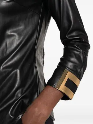 Elisabetta Franchi Faux Leather Shirt With Gold-tone Cuff Detail