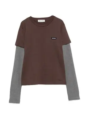 Miu Miu Layered Cotton T-shirt - Brown