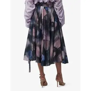 LEEM Printed Pleated Circular Cotton Midi Skirt