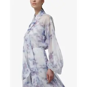 LEEM Floral-print Tie-neck Chiffon Blouse