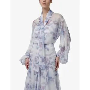 LEEM Floral-print Tie-neck Chiffon Blouse