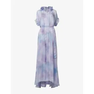 LEEM Tie-neck Abstract-pattern Chiffon Maxi Dress
