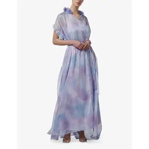 LEEM Tie-neck Abstract-pattern Chiffon Maxi Dress