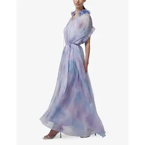 LEEM Tie-neck Abstract-pattern Chiffon Maxi Dress