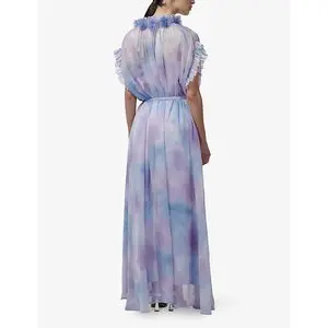 LEEM Tie-neck Abstract-pattern Chiffon Maxi Dress