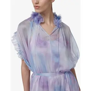 LEEM Tie-neck Abstract-pattern Chiffon Maxi Dress