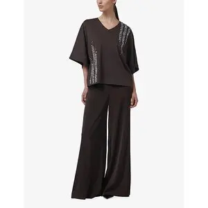 LEEM V-neck Embellished Cotton Top