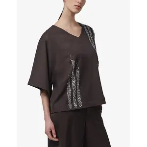 LEEM V-neck Embellished Cotton Top