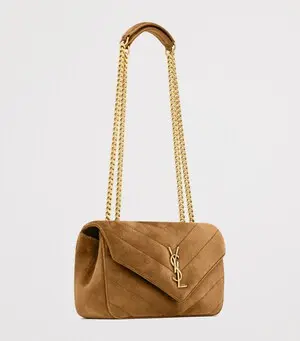 Saint Laurent Small Suede Loulou Shoulder Bag - Beige