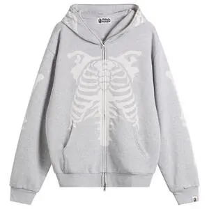 A BATHING APE Skeleton Shark Heavy Washed Zip Hoodie - Gray