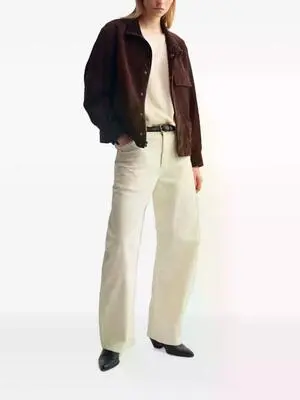 NILI LOTAN Stone Beige Cotton Wide-leg Trousers